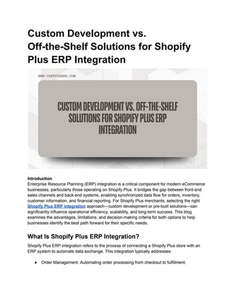 Custom Development Vs Off The Shelf Solutions For Shopify Plus Erp