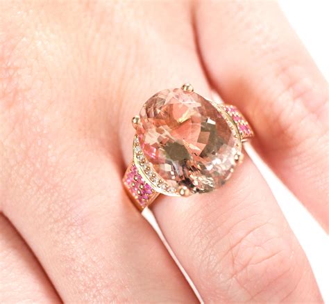 Lot 14k Rg 4ct Morganite Ruby And Diamond Ring Size 7
