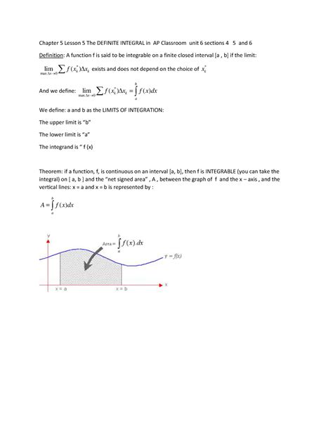 Chapter 5 Lesson 5 The Definite Integral In AP Classroom Unit 6 Sections 4 5 And 6 Chapter 5