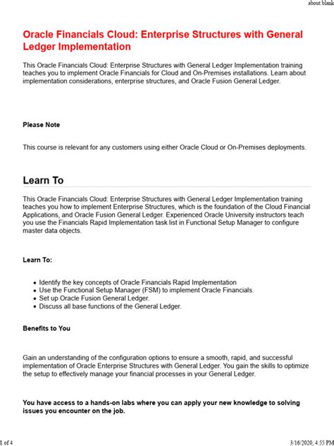 Oracle Financials Cloud Enterprise Structures With General Ledger Implementation Pdf Cloud