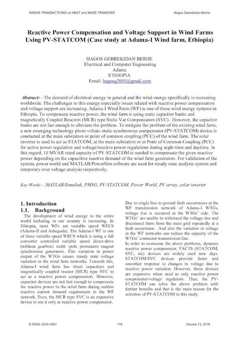 Pdf Reactive Power Compensation And Voltage Support In Wind The