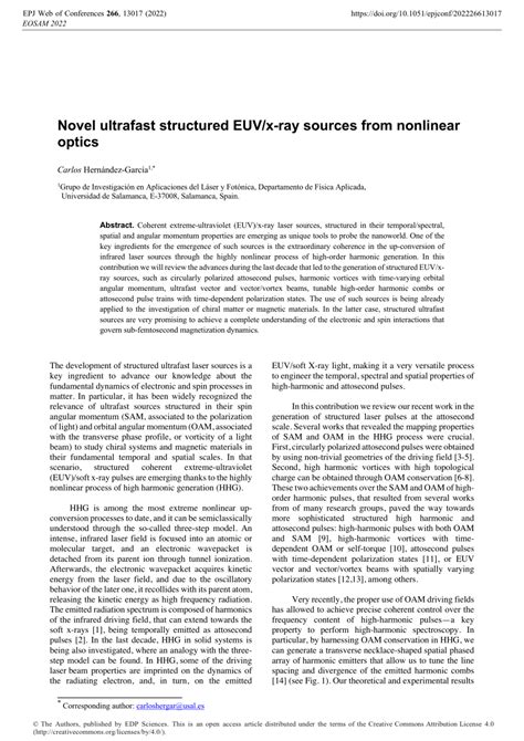 Pdf Novel Ultrafast Structured Euvx Ray Sources From Nonlinear Optics