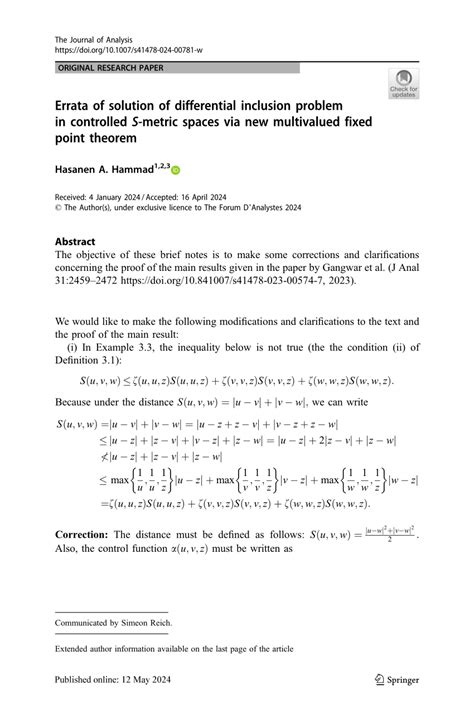 Pdf Errata Of Solution Of Differential Inclusion Problem In