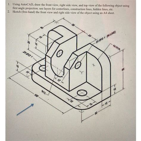 Solved Using AutoCAD, draw the front view, right side view, | Chegg.com