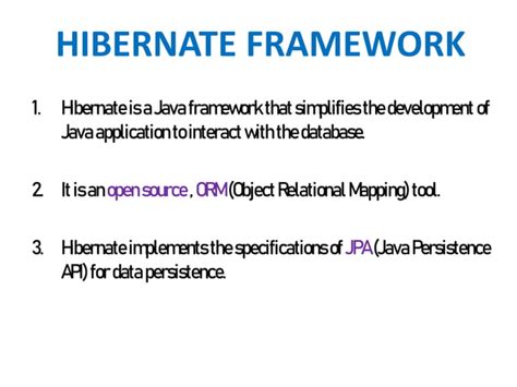 Java Framwork For HIBERNATE FRAMEWORK Pptx