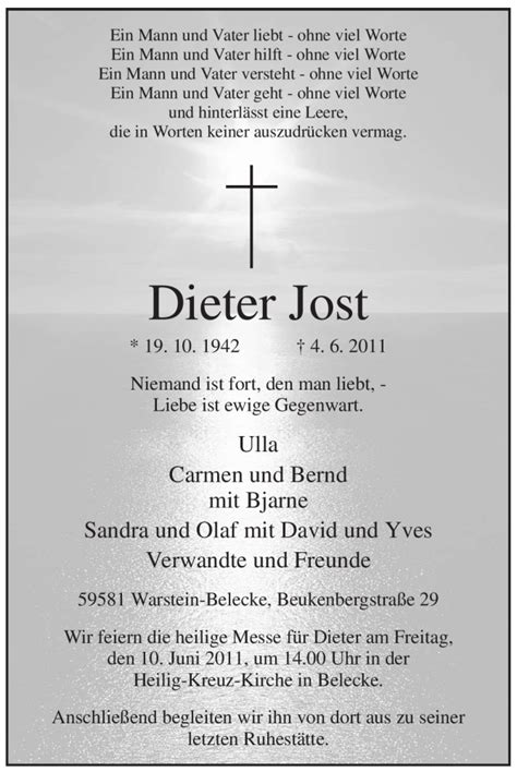 Traueranzeigen Von Dieter Jost Trauer In Nrwde