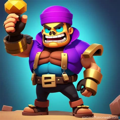 El Primo From The Brawl Stars But With Hypercharge Turned On Add More Purple Neon Around Him