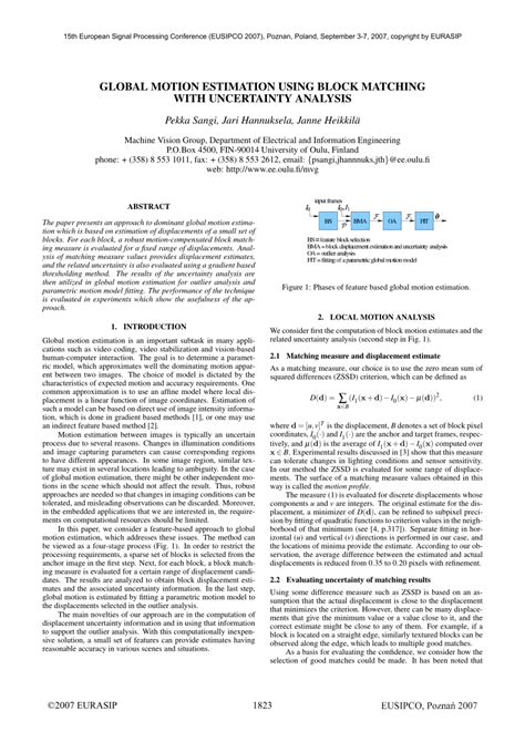 PDF Global Motion Estimation Using Block Matching With Uncertainty Analysis