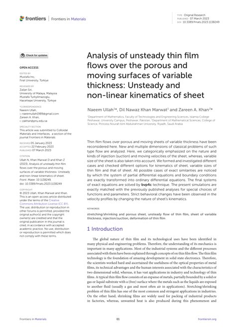 Pdf Analysis Of Unsteady Thin Film Flows Over The Porous And Moving Surfaces Of Variable