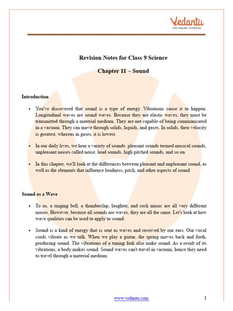 Class 9 Sound Revision Notes Pdf Sound Waves
