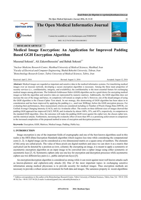 Pdf Medical Image Encryption An Application For Improved Padding Based Ggh Encryption Algorithm