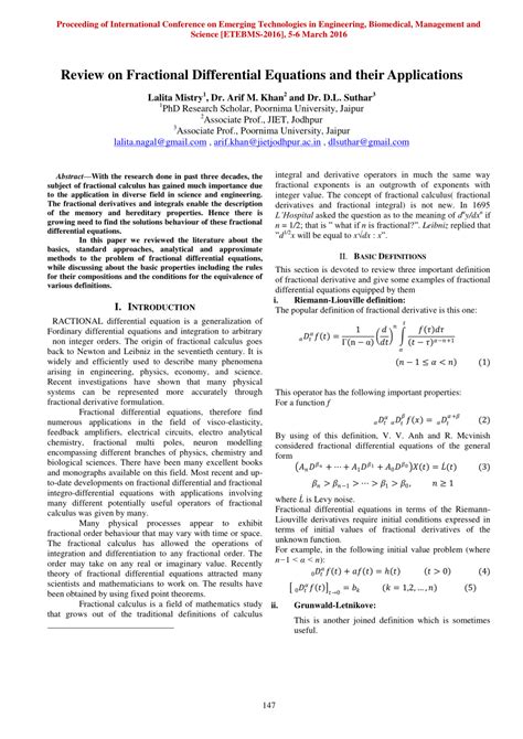 Pdf Review On Fractional Differential Equations And Their Applications