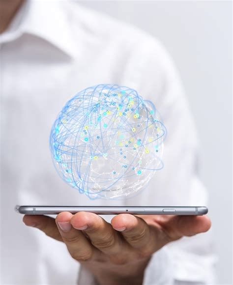 premium photo 3d rendering of a globe with touchpoints on a mans