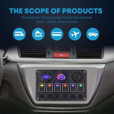 Pre Wired 12 24vdc Multi Colour 6 Gang Marine Aluminum Rocker Switch P