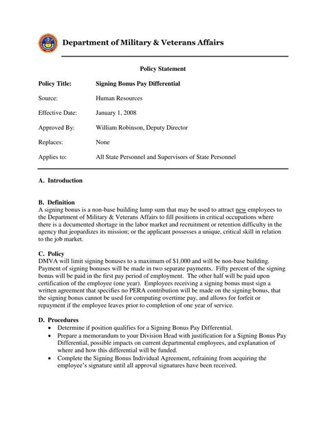 Sign On Bonus Template