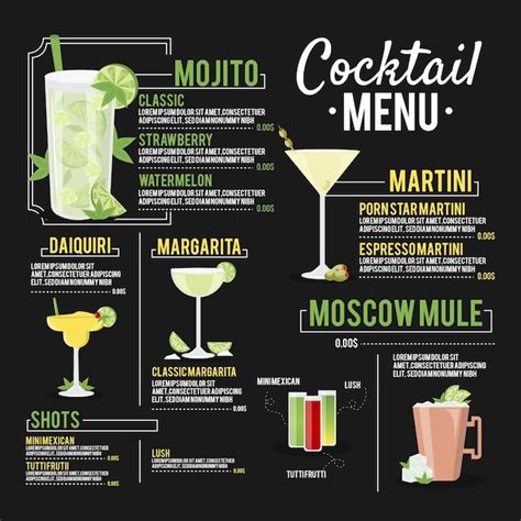 Cocktail Menu Concept Free Vector