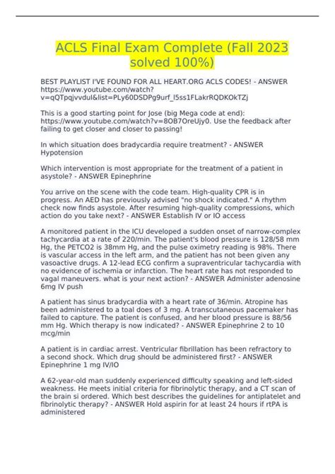 Acls Final Exam Complete Fall 2023 Solved 100 Acls Stuvia Us
