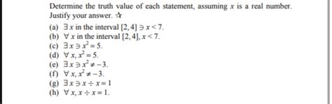Determine The Truth Value Of Each Statement Assuming X Is A Real Number