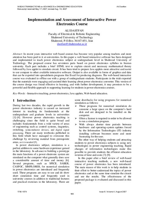 Pdf Implementation And Assessment Of Interactive Power Electronics Course
