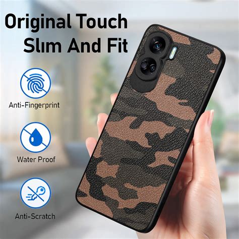 For Honor Lite Retro Camouflage Leather Back Phone Case Brown Alexnld Com
