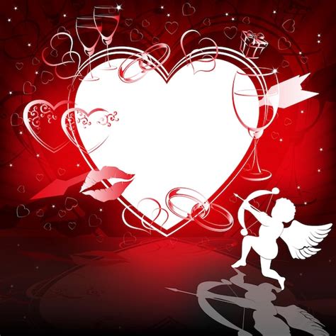 Premium Vector Red Background With Hearts And Cupid