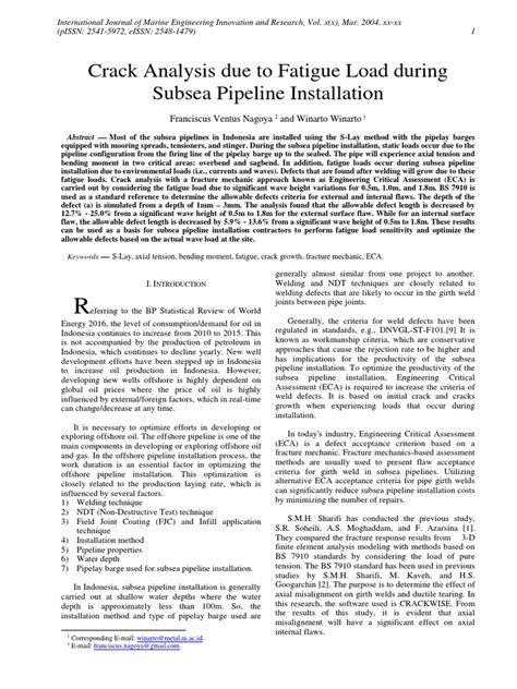 Fatigue Crack Analysis In Subsea Pipelines Pdf Strength Of