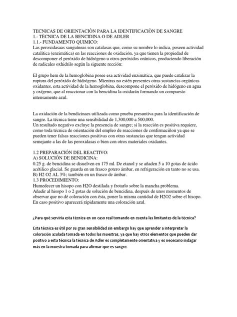 Tecnica De Adler O Bencidina Pdf