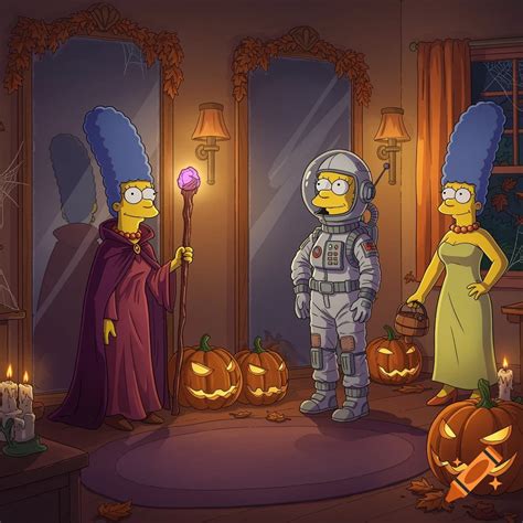 Cartoon Marge Simpson Characters In Halloween Costumes A Witch An