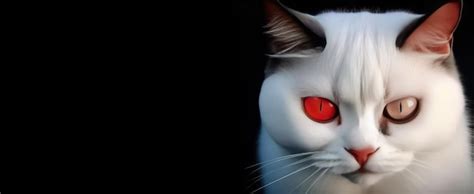 Premium Photo A White Cat With Red Eyes And A Black Background