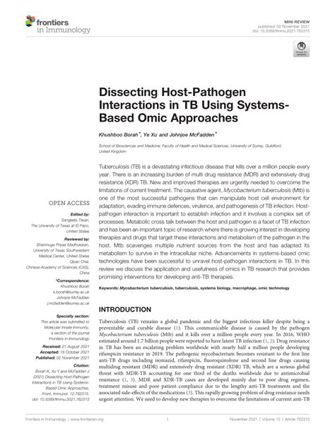 pdf dissecting host pathogen interactions in tb using systems based