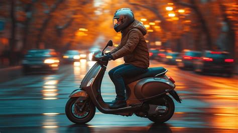 Premium Photo Person Riding Scooter Through Rain