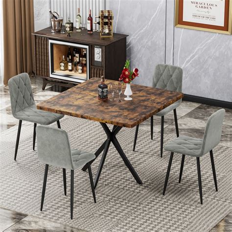 Furlinkhm Square Dining Table Set Mid Century Modern Square Dining