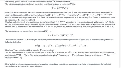In Summary Given A Matrix V That Has Full Column Chegg Com