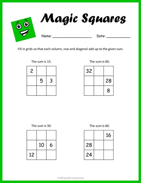 Advanced Magic Square Worksheet