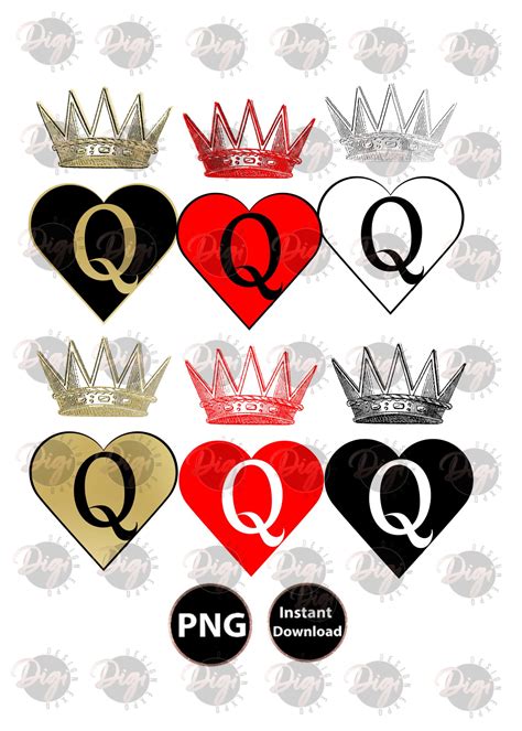 Queen Of Hearts Bundle Printable Design Playing Cards Clipart Digital Download Alice In