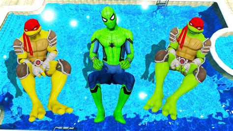 Gta 5 Rainbow Spiderman And Rainbow Ninja Turtles Epic Water Ragdolls Fails Funny Moments Youtube
