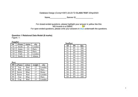 22 23 T2 Comp11007 Class Test Questions Only 24apr2023 Solution