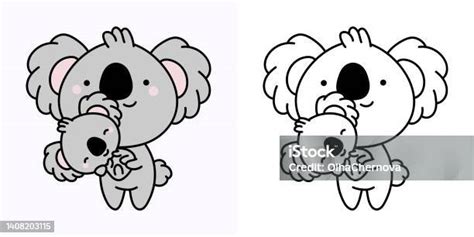 귀여운 클립 아트 코알라 일러스트 레이 션과 색칠 공부 페이지 만화 클립 아트 코알라 스티커 베이비 샤워 색칠 공부 옷 지문을