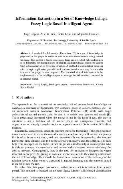 Pdf Information Extraction In A Set Of Knowledge Using A Fuzzy Logic