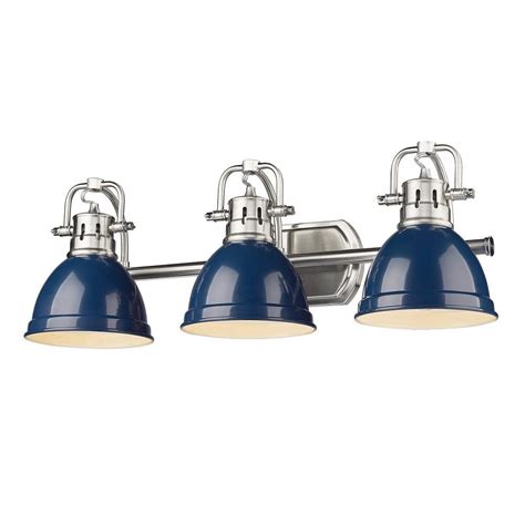Golden Lighting Duncan 245 In 3 Light Pewter Vanity Light With Navy