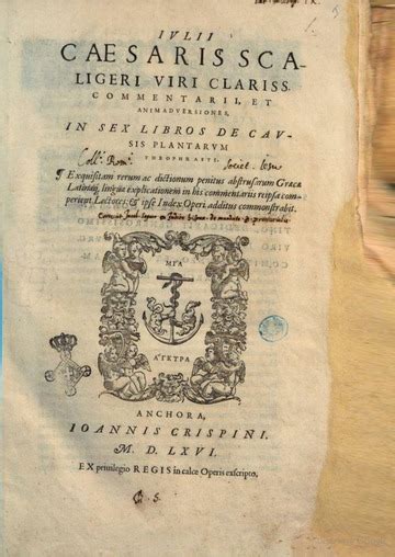 Iulii Caesaris Scaligeri Commentarii Et Animaduersiones In Sex