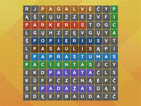 Žodžiai Su P Raide Wordsearch