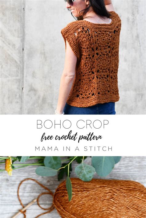 A Woman Wearing A Brown Crochet Top With Text Overlay Reading Boho Crop