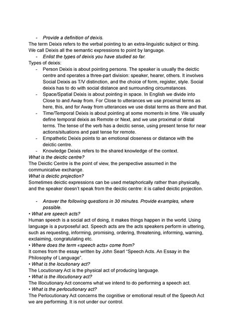 Pragmatics And Sociolinguistics Eserc Lingua E Trad Ingl 1 Provide A Definition Of Deixis