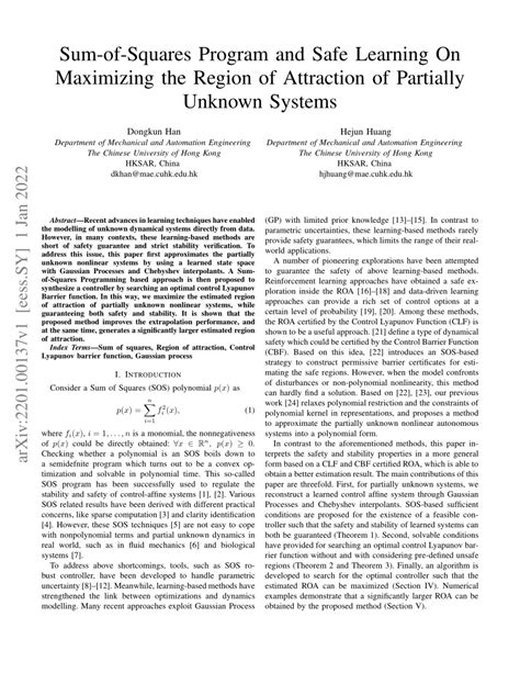 Pdf Sum Of Squares Program And Safe Learning On Maximizing The Region Of Attraction Of