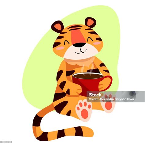 만화 스타일의 핫 초콜릿 레드 컵과 귀여운 호랑이 새끼의 어린이 벡터 그림 호랑이의 해 핫 초콜릿에 대한 스톡 벡터 아트 및 기타 이미지 핫 초콜릿 호랑이 가정의 방
