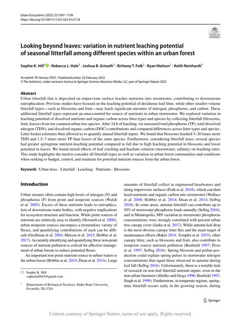 Looking Beyond Leaves Variation In Nutrient Leaching Potential Of