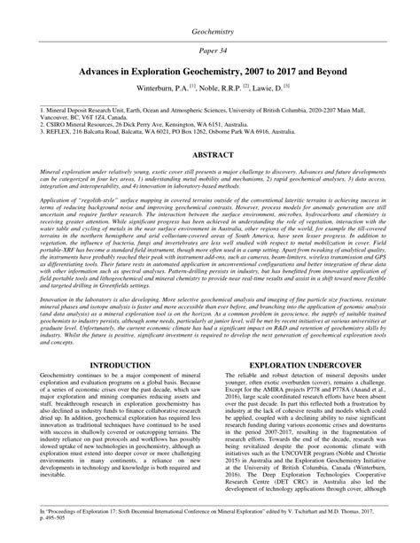 Pdf Advances In Exploration Geochemistry 2007 To 2017 And Beyond