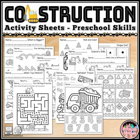 Construction Activity Sheets No Prep Worksheets For Preschool Prek