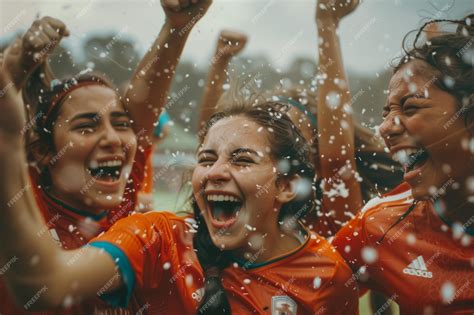 Premium Photo Joyful Celebration Of Victory By Young Female Soccer